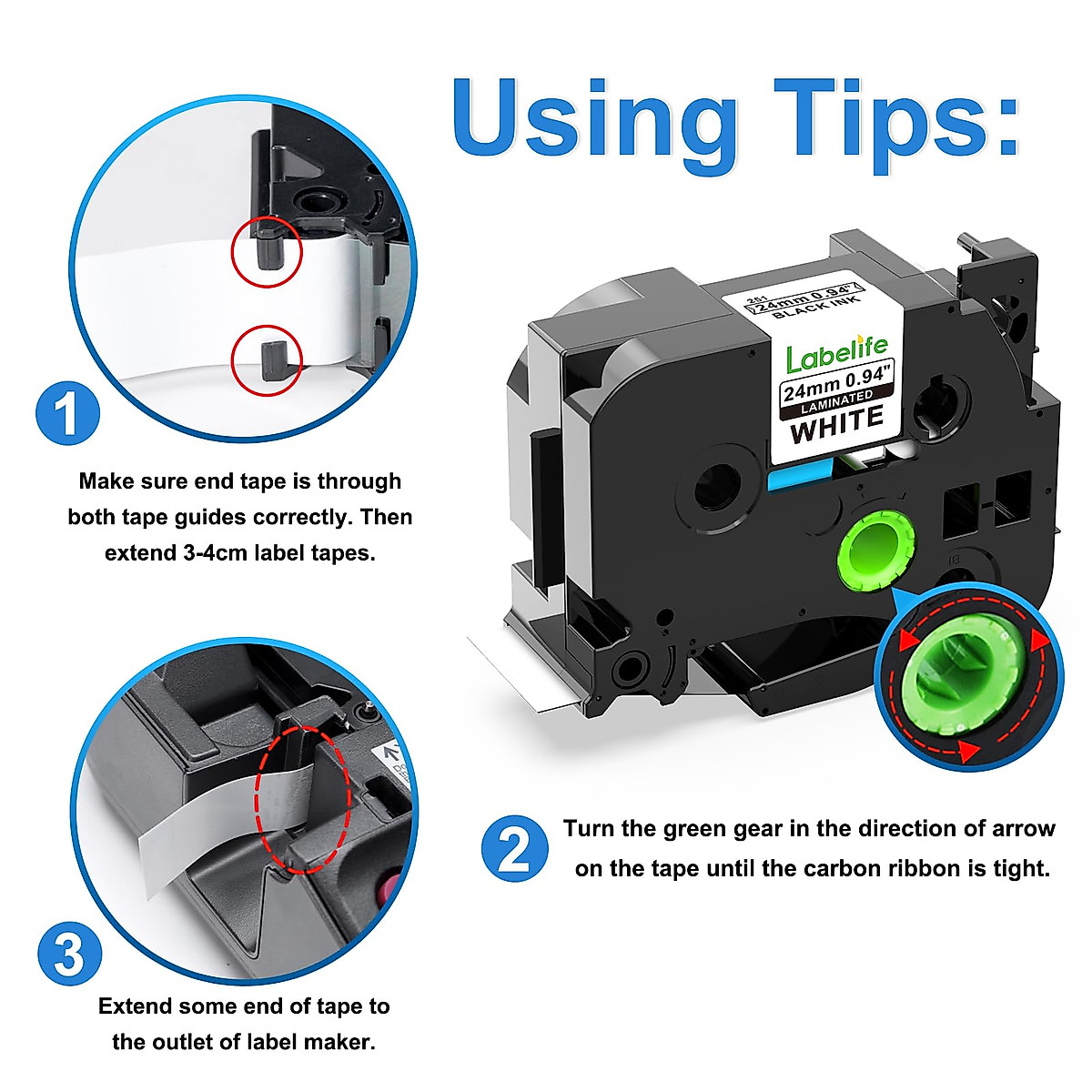 Labelife TZe-251 24mm Label Tape Replacement for Brother P Touch TZe TZ Label Tape 24mm 0.94 Laminated White TZe251 TZ-251 for Brother Ptouch PT-D600 PT-D610BT PT-P710BT Label Maker, 1 Inch, 4-Pack