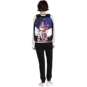 Galaxy Cat Printed School Backpack Lightweight Shoulder Bag for Teen Girls Blue