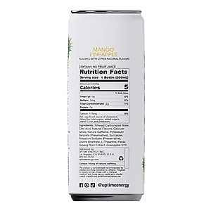 UPTIME Energy Drink, Mango Pineapple, 12 Pack, Vitamin C, L Theanine, Calcium, Sugar Free Energy Drinks for Focus Support, 142mg of Natural Caffeine, 5 Calories, Clean, Natural, Non GMO, 12 fl oz Cans