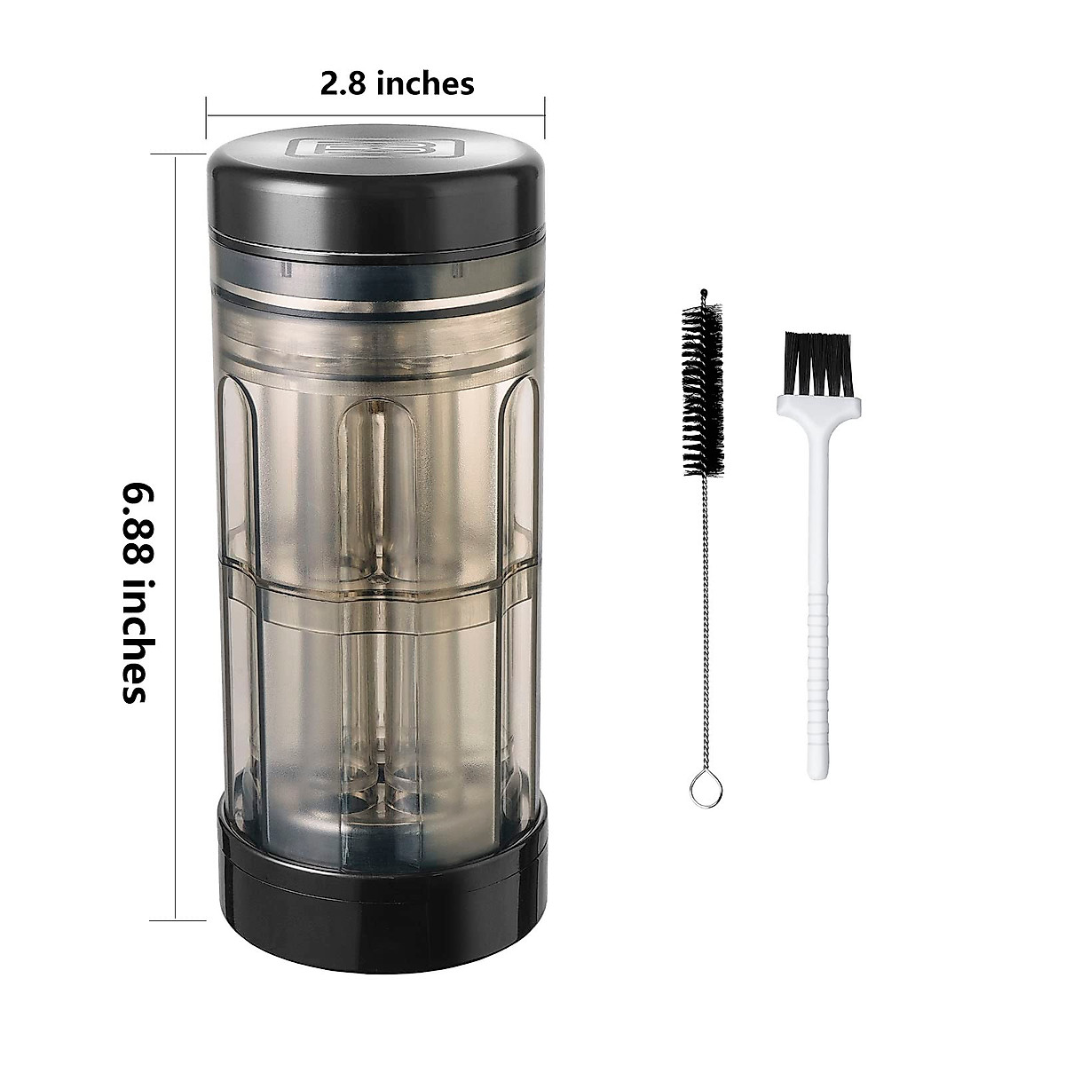 Free Boy 2.8’‘Large Aluminium Herb Grinder Transparent Cone Loader & Stasher 3 in 1,One or Six Cone Filling at time Convenient, Durable Grinders, Grind and Stash Spice（Broom& Brush) Black