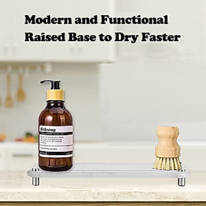ROBBEAR Kitchen Bathroom Sink Organizer Fast Drying Stone Diatomaceous Earth Water Absorbing Sink Tray for Cup, Soap Bottle, Sponge Holder, Rack for countertop with Stainless Steel Feet (Dark Grey)
