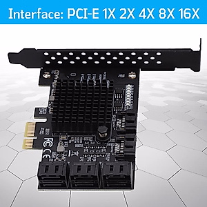 Heayzoki Ports PCI-E to SATA 3.0 Card,PCI Express PCI-e Expansion Card,PCI-E to SATA3.0 Controller Expansion Board,for 7/8/XP/10,with Driver Disc,Semi-High Baffle