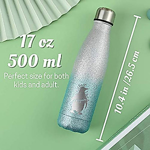 Onebttl Penguin Gifts for Girls Women Boys Penguin Lovers - Chilling Like A Penguin - 17oz Stainless Steel Water Bottle - for Daughters Sons Friends - B-day X-mas - Silver Blue Gradient Glitter
