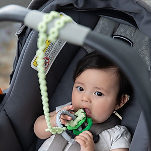 Bumkins Pacifier Clip Feeding Supplies for Baby Girl or Boy, Toy Straps for Sippy Cup, Teether, Stroller Accessories, Platinum Silicone Accessory Tether Leash, Safe for Teething Babies, Sage Green
