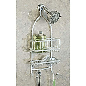 iDesign - 61974 York Metal Wire Hanging Shower Caddy, Extra Wide Space for Shampoo, Conditioner, and Soap with Hooks for Razors, Towels, and More, 10" x 4" x 22", Pearl White