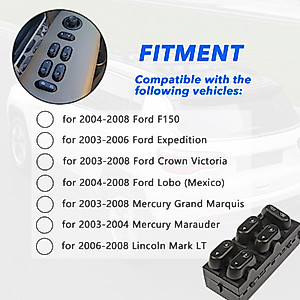 Driver Side Master Power Window Switch 5L1Z14529AA for Ford F150 2004 2005 2006 2007 2008, for Ford Expedition 2003 2004 2005 2006, for Ford Crown Victoria 2003-2008