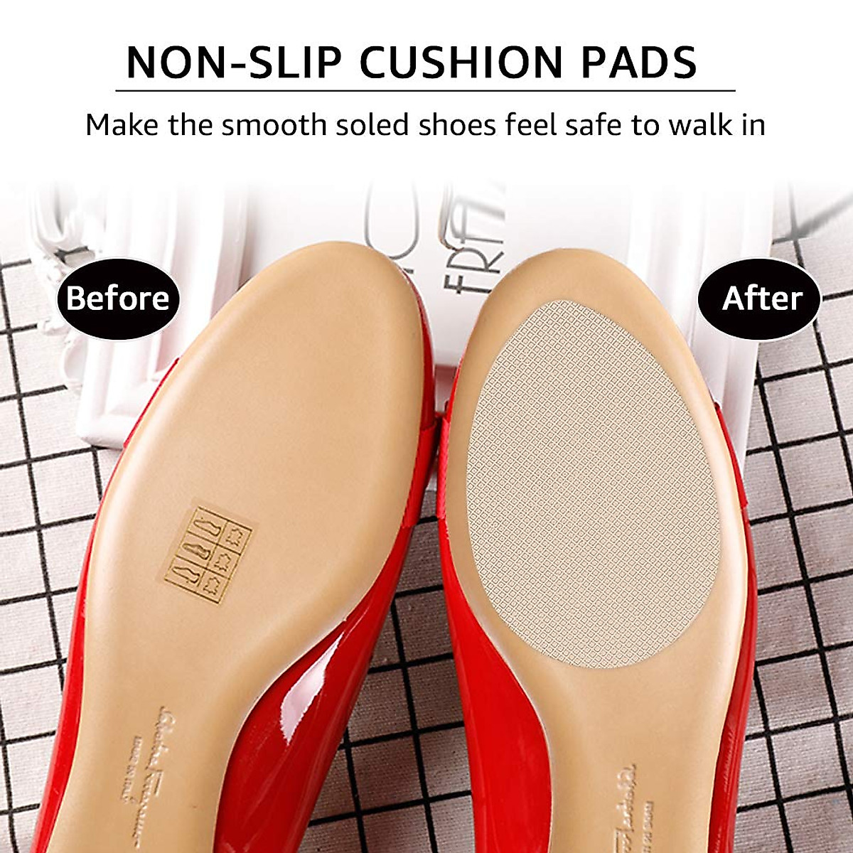 Dr. Shoesert Non-Slip Shoes Pads Adhesive Shoe Sole Protectors, High Heels Anti-Slip Shoe Grips (White - 3 Pairs)