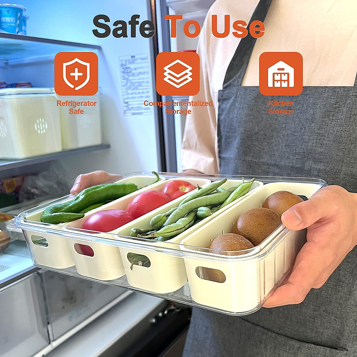 Edovagixa Veggie Tray Snackle Box Container: 4 Compartment Divided Serving Tray with Lid & Handle - Airtight Food Friut Snacks Storage Containers,Snack Box Candy Organizer for Picnic Travel Party