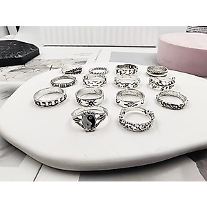 INENIMARTJ Silver Knuckle Stackable Rings Set for Women, Multiple Stackable Snake Butterfly Heart Flowers Yin Yang Joint Finger Rings, Vintage Stack Midi Rings Set (B)