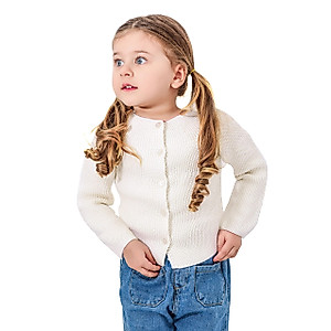 Lilax Baby Girl Knit Sweater Long Sleeve Cardigan (6-9 Months, White)