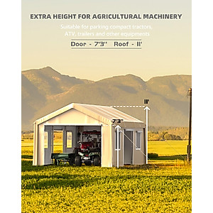 GarveeLife 10 x 20 ft Carport Heavy Duty, Portable Garage with 4 Roll-up Doors, 4 Mesh Windows, 180 g PE Tarps, and 8 x 1.0 mm Poles, for Full-Size Pickups, Bass Boats, and SUVs, Khaki