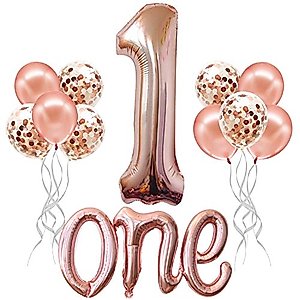 Large, Rose Gold One Balloon for First Birthday - Number 1 Balloon, 40 Inch | 1st Birthday Girl Decoration | Rose Gold 1 Balloon for First Birthday | 1st Birthday Balloons, 1st Birthday Decorations