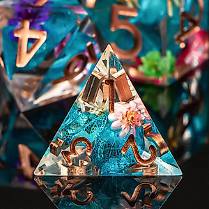 KERWELLSI DND Sharp Edge Dice Set, 7 Piece Resin Dice Set, Polyhedral Dice Set for Dungeons and Dragons Dice, Flower D&D Dice Set, RPG Role Playing D and D Dice D20 D12 D10 D8 D6 D4 with Box
