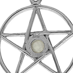 Silvershake Natural Moonstone 925 Sterling Silver Wiccan Pentagram Star Pendant with 18 Inch Chain Necklace