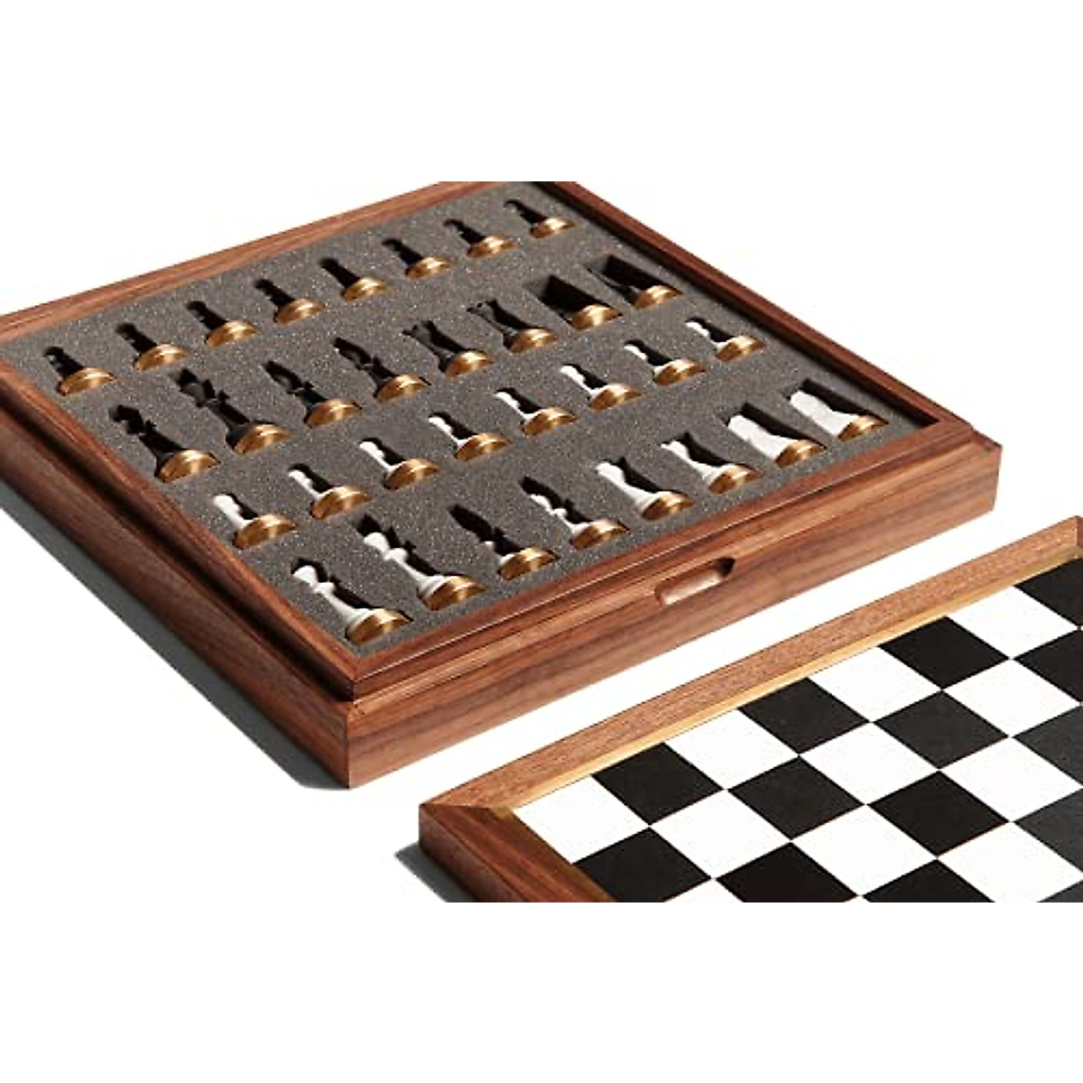 Ttc games Premium Chess Set, 11''x11 Wooden Leather Chess Board, Resin and Brass Chess Pieces, with Storage, a Luxury Gifts and Decor