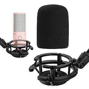 Silence Razer SeirenxShock Mount with Foam Windscreen Cover,Anti-Vibration Suspension Shockmount Mic Holder Clip with Pop Filter to Blocks Out Plosives for Razer SeirenxUSB Streaming Mic Frgyee