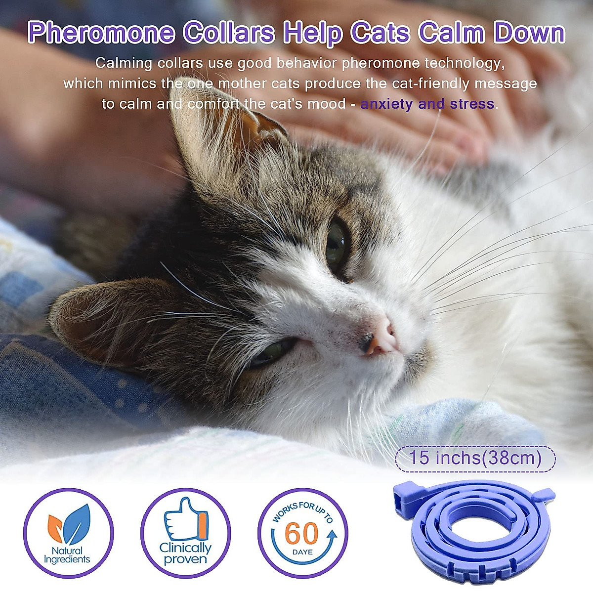 2 Pack Cat Calming Collar for Cats Pheromone Collar Efficient Relieve Reduce Anxiety Stress Pheromones, Calm Relaxing Comfortable Collars, Adjustable Breakaway Design (Purple)