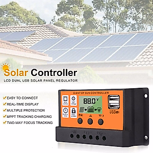 100A Solar Charge Controller, Solar Panel Battery Intelligent Regulator with Dual USB Port 12V/24V, Multi-Function Adjustable LCD Display Street Light Controller (Orange)
