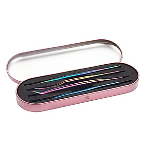 1 Pc Eyelash Extension Tweezers Storage Case Professional Travel Small Box Portable Tin Holder Container for Tweezer, Pink