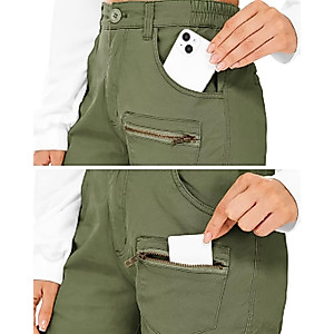 AKARMY Women's Relaxed Fit Cargo Pants Outdoor Sport Hiking Pants Casual Pants Parachute Pants with Zipper Pockets 8611 Military Green 10