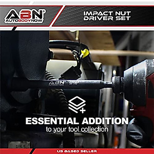 ABN Impact Nut Driver Tool Set - 6pc SAE 6 IN Long Shank Nut Driver Bits Magnetic Tip Sockets, 1/4 IN Hex Shank