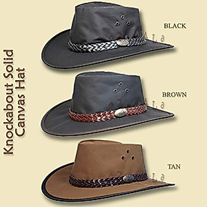 Oztrala Hat Oilskin Canvas Australian Outback Leather Mens Black Cowboy Bucket HCKS HCKB US (Solid Brown, S)