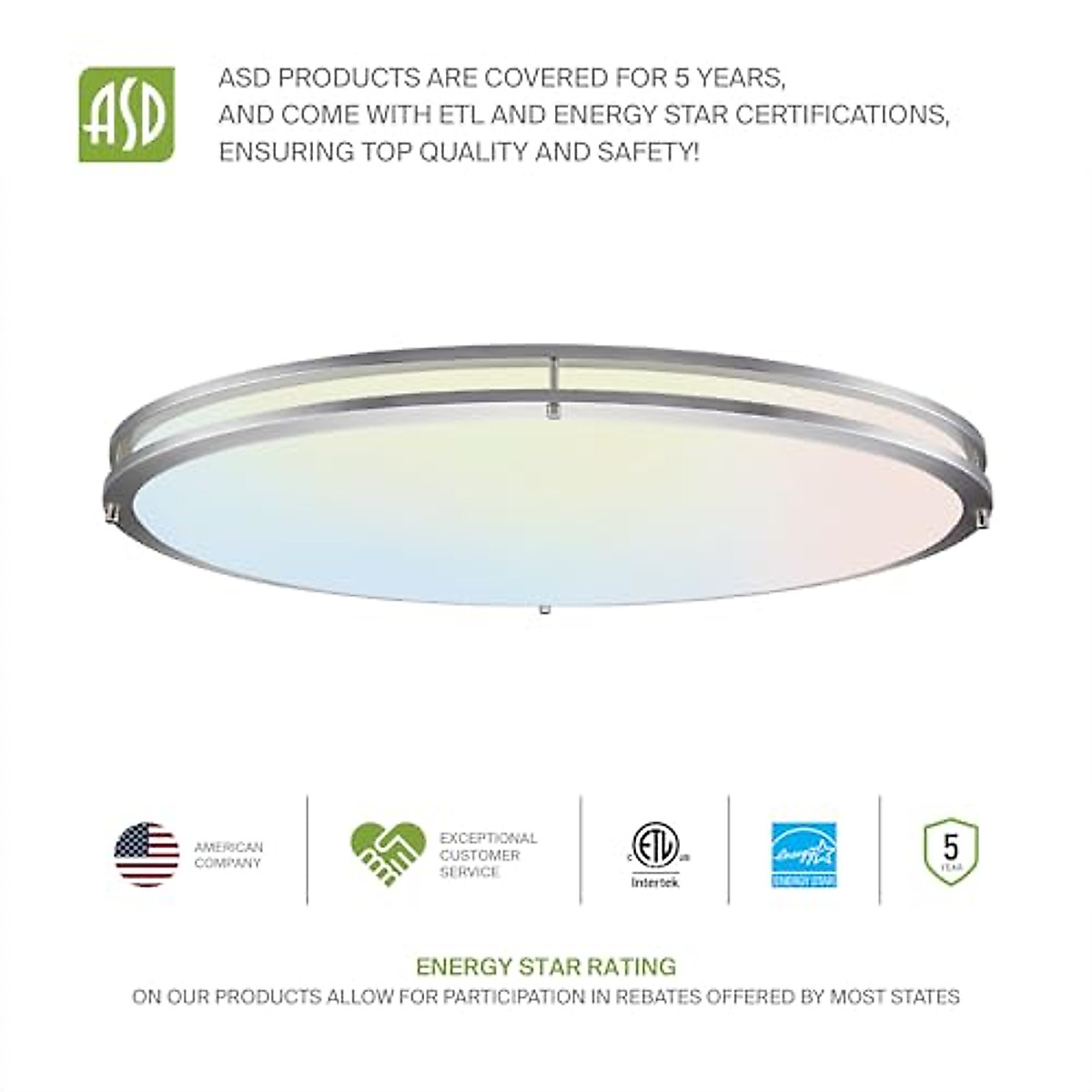 ASD LED 32 Inch Oval Flush Mount Light Fixture | 45W 3750LM 3000K-5000K 100-277V | 3CCT, Dimmable, Energy Star, ETL Listed | Close to Ceiling Double Ring Lamp, Low Profile Lighting | Nickel, 2 Pack