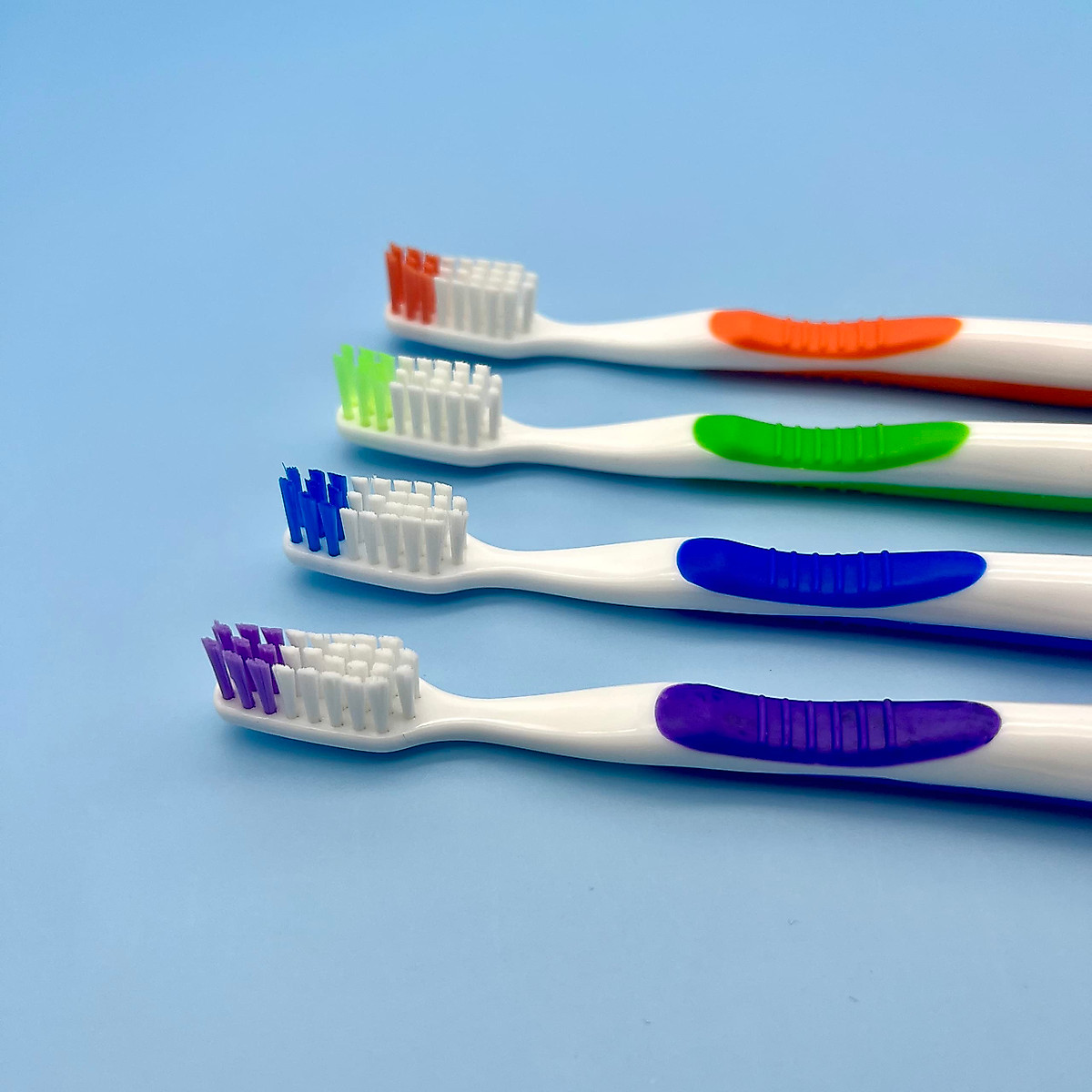 Tess Oral Health 144 Individually Wrapped Disposable Toothbrushes in Bulk - Single Use Travel Toothbrushes - 4 Assorted Colors - Ideal for Travel, Guests, and On-The-Go Oral Care