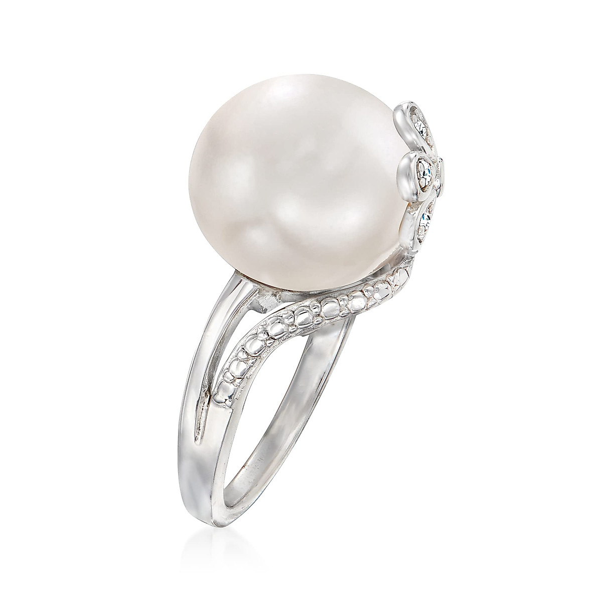 Ross-Simons 12-12.5mm Cultured Pearl Ring With Diamond Accents in Sterling Silver. Size 6