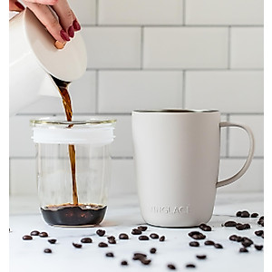 Vinglacé Stainless Steel Coffee Mug- Insulated Hot and Cold Beverage Cup with Glass Insert and Lid, 12 oz, Stone