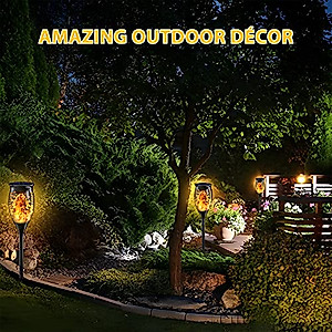 Solar Tiki Torch Lights with Flickering Flames for Garden, Torch Stake Light Outdoor Decorative, Waterproof Landscape Flame Lights with Auto On/Off for Garden Party Pathway (12 Pack Yellow, 12 LEDs)