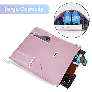 WANDF Drawstring Backpack Sports Gym Sackpack with Mesh Pockets Water Resistant String Bag for Women Men(Pink)