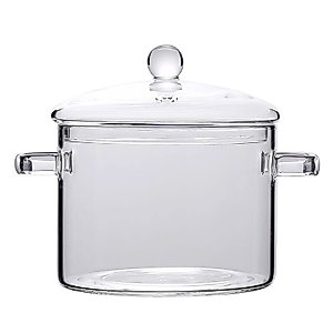 Glass Saucepan with Cover Heat-resistant Glass Stovetop Pot and Pan with Lid for Pasta Noodle, Soup, Milk, Baby Food (64oz/1900ml)
