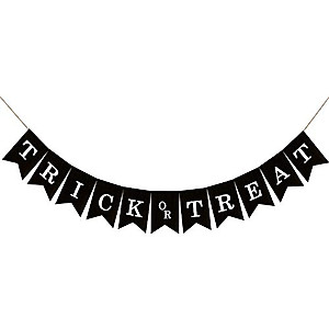 Adurself Trick or Treat Burlap Banner Halloween Party Decorations Halloween Black Jute Burlap Garland Mantel Fireplace Wall Hanging for Halloween Party Decor Haunted House Decorations