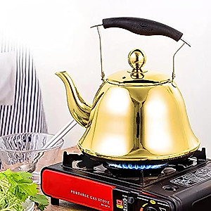 TKUS Whistling Kettle Infuser Loose Leaf Stainless Steel Teapot Rose Gold Tea Stove Induction Stove Copper 2-Liter 2.1-Quart (A)