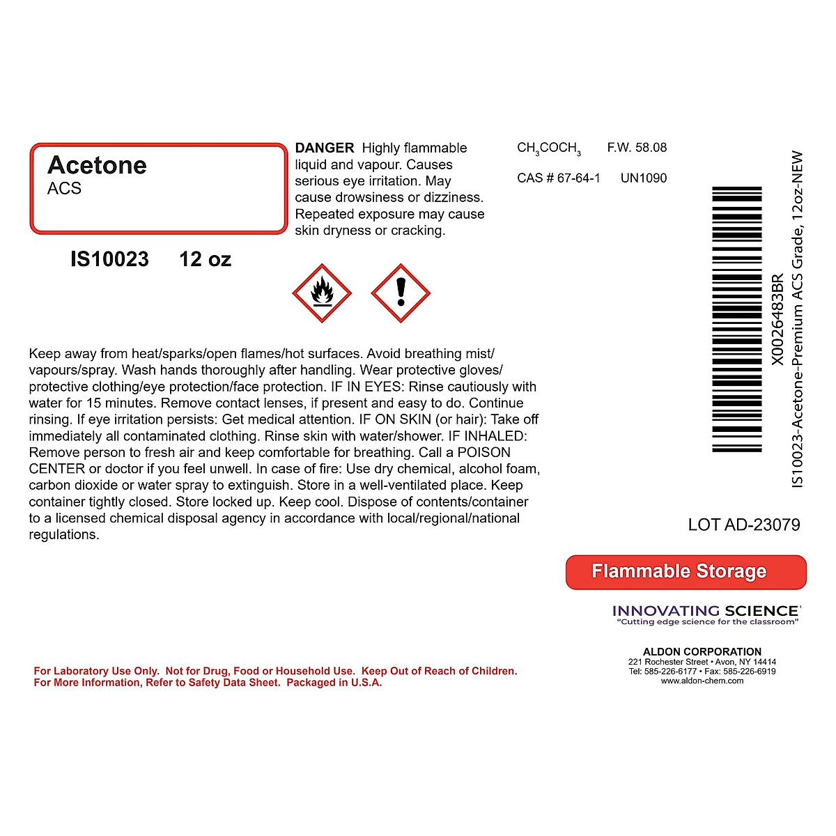 ALDON Innovating Science Anhydrous Acetone, 12oz - ACS Grade - 100% Acetone - Pure Acetone - The Curated Chemical Collection