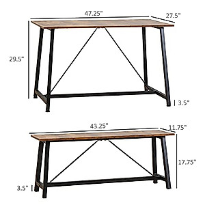 HOMCOM Industrial 3-Piece Dining Table Set, Rectangular Kitchen Table and Chairs for 4 People, Space-Saving Dinner Table with Two Benches, Rustic Brown