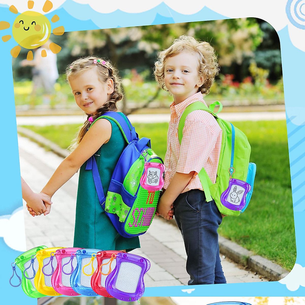 16 Pack Mini Magnetic Drawing Board for Kid(6 Colors), Erasable Doodle Sketch and Writing Pad, Backpack Keychain Clip Doodle Drawing Boards, Birthday Party Favor for Boys and Girls