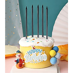 24 PCS Black Birthday Candles, Tall Glitter Cuppcake Candles Long Thin Cake Candles in Holders for Birthday Wedding Party Decorations