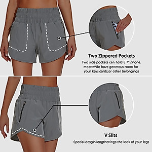 MIVEI Women's High Waisted Athletic Shorts 4" High Rise Running Workout Gym Quick Dry Tummy Control Short with Zipper Pockets