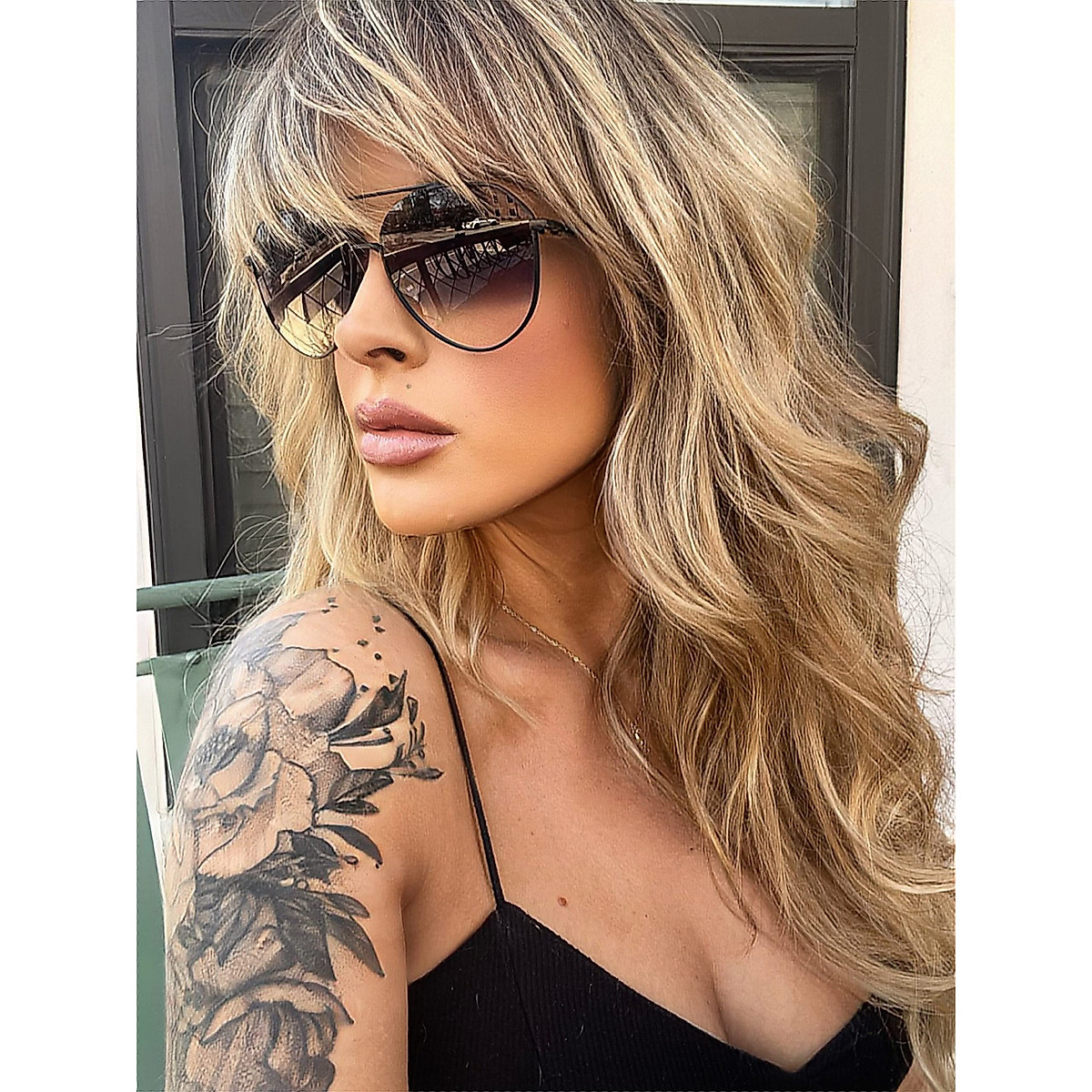 DIFF Jane lightweight oversized aviator sunglasses women UV400 protection, Matte Black + Sharp Grey Gradient