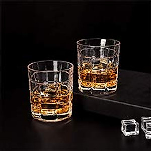 PERSTON -Old Fashioned Whiskey Glass 10 oz -Party Wedding Dedicated - for Mom,Dad,Husband,Wife -Tumbler Drink for Cognac,Bourbon Scotch,Wine,Beer,Cocktail All Beverage(Grid Type 2pc/Set)