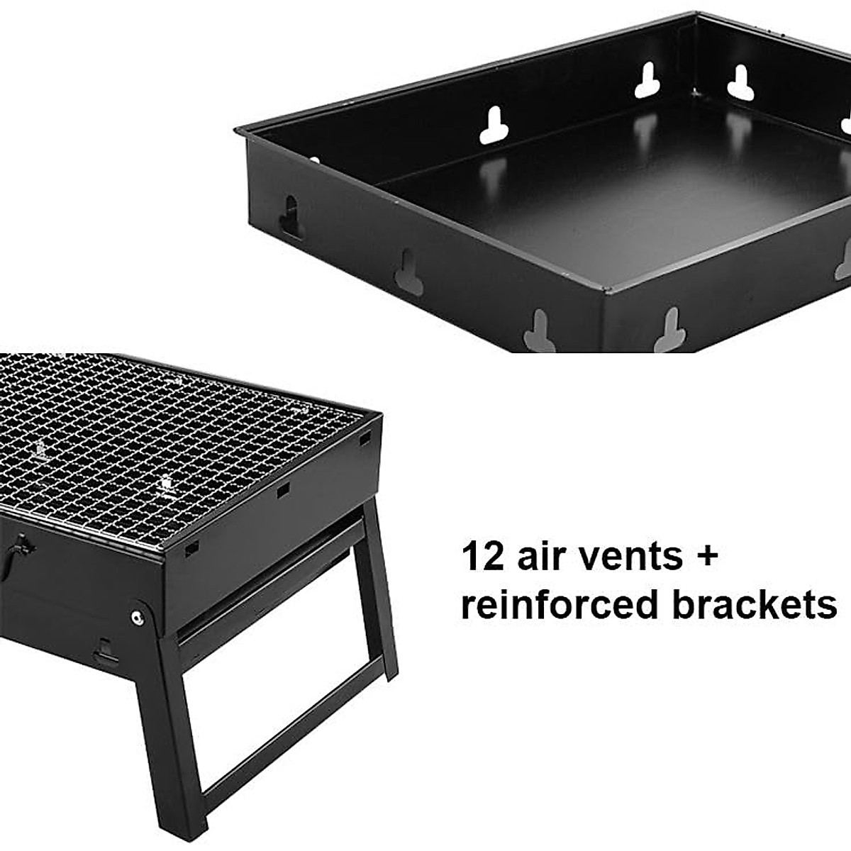 HOSEMN 2023 NEW Portable Folding Charcoal Grills, Stainless Steel Grill Table, Easy Portability For for Outdoor Cooking, Barbecue Camping, Beach BBQ, Picnic Backyard - Black (17"x11.4"x9.4"）