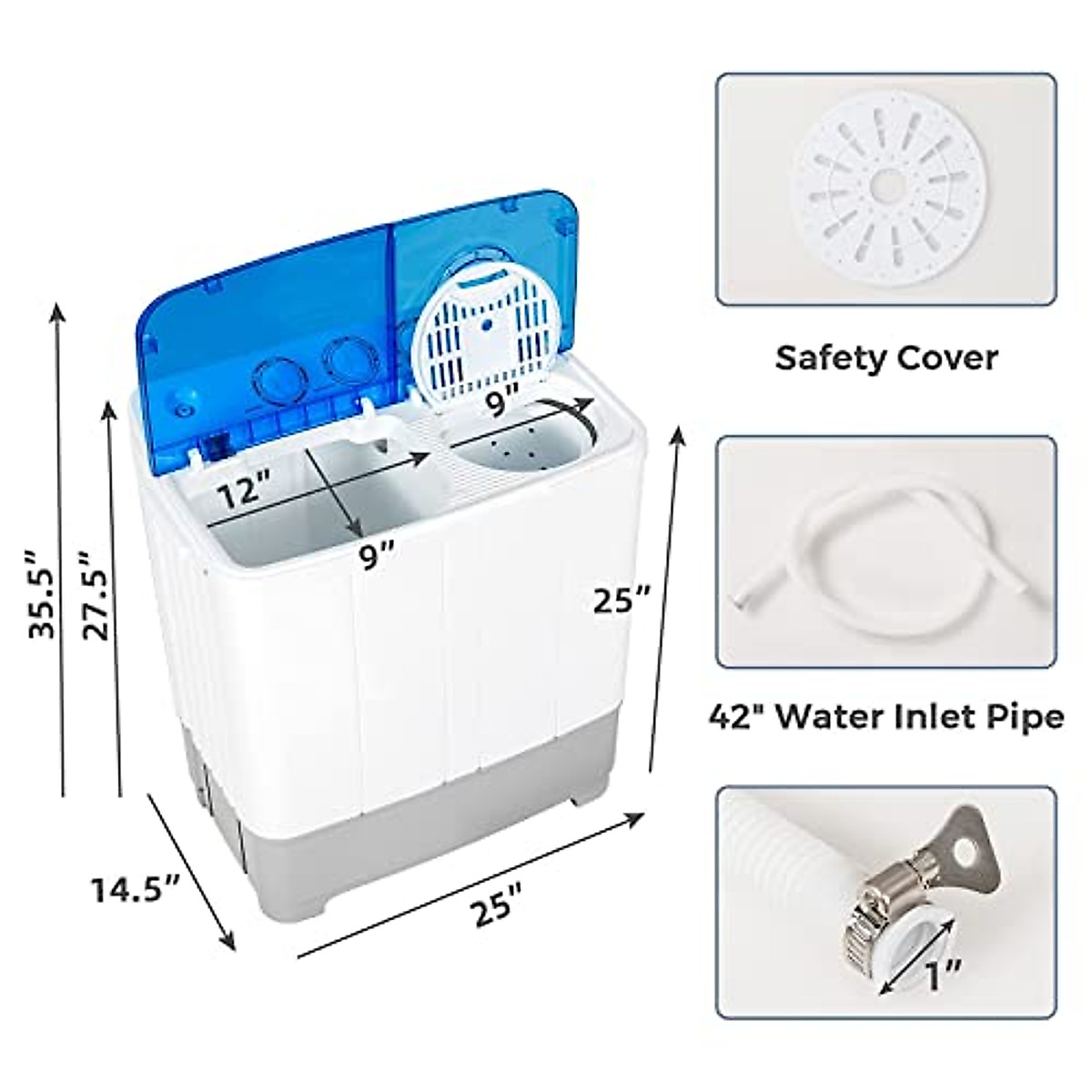 Portable Washing Machine, 2 in 1 Laundry Washer and Dryer Combo, 28lbs Capacity 18 lbs Washing 10 lbs Spinning, Timer Control, Drain Pump, Dorm Apartment Semi-Automatic Twin Tub Mini Washer (blue)