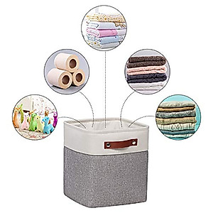 Univivi 10.5 Inch Fabric Storage Cube Bins with Hard Bottom, 4 Pack Storage Baskets with PU Handles for Shelves Closet Nursery Foldable Storage Bins for Organizing (Gray,10.5" x 10.5" x 11")