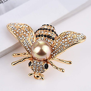 Honey Bee Brooches Crystal Insect Themed Bee Brooch Animal Fashion Shell Pearl Brooch Pin Gold Tone (gold pearl)