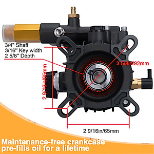 3300 PSI Pressure Washer Pump 3/4" Shaft Horizontal Power Washer Pump Replacement 2.5 GPM Pressure Pump Replacement for Honda GC160 Power Washer
