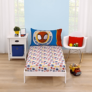 Marvel Spidey and His Amazing Friends Blue, Red, Yellow, and Green, Team Up 2 Piece Toddler Sheet Set