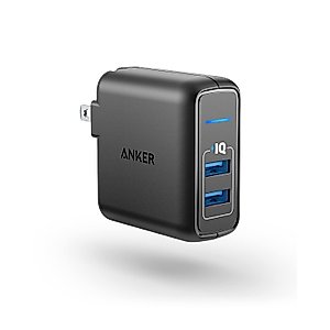 USB Charger, Anker Elite Dual Port 24W Wall Charger, PowerPort 2 with PowerIQ and Foldable Plug, for iPhone 11/Xs/XS Max/XR/X/8/7/6/Plus, iPad Pro/Air 2/Mini 3/Mini 4, Samsung S4/S5, and More