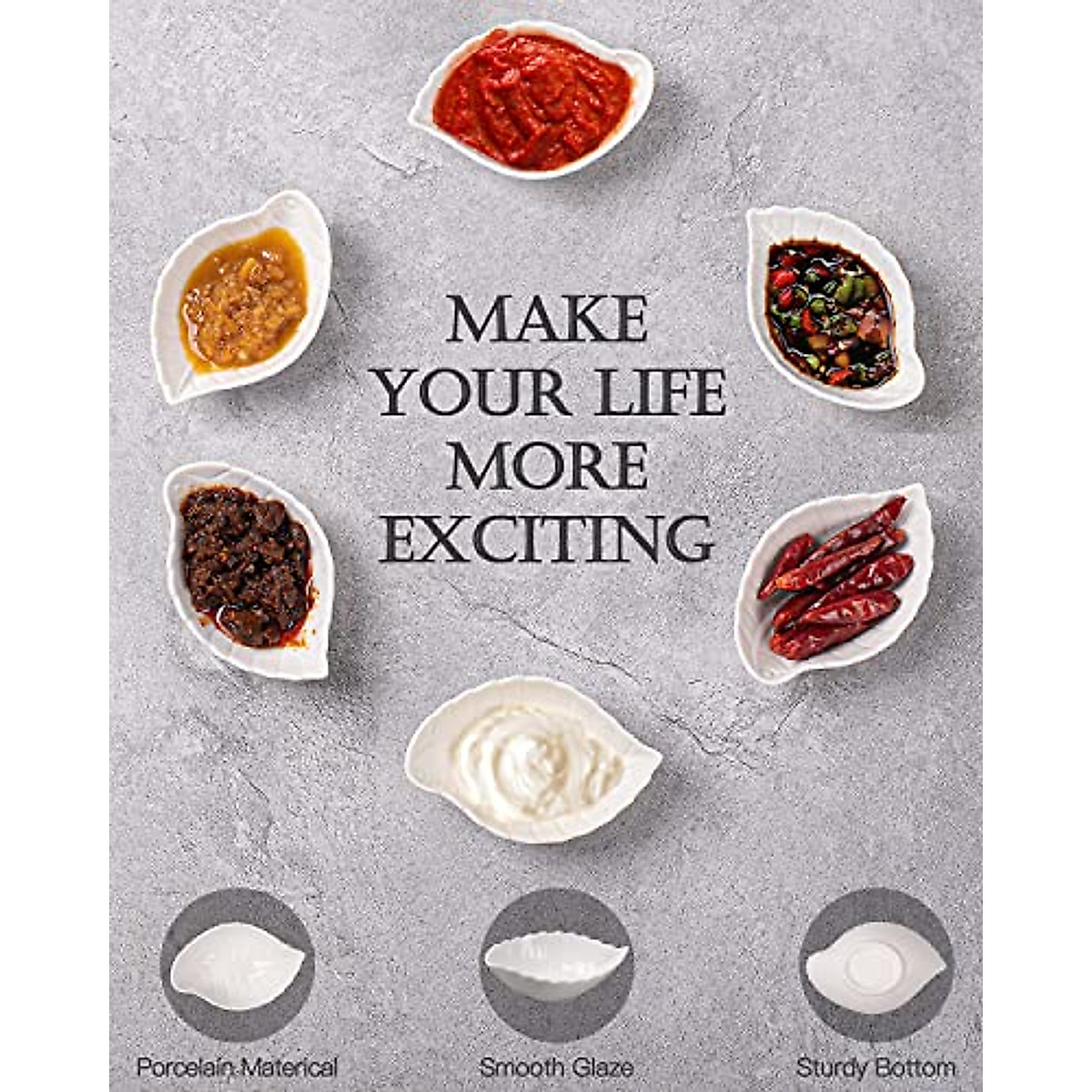 Dizada 6 Pack Ceramic Dip Bowls Leaf Shape,White Porcelain Dipping Soy Sauce Dish Condiments Small bowls Perfect for BBQ sauce,Tomato Sauce,honey mustard and soy sauce (B)